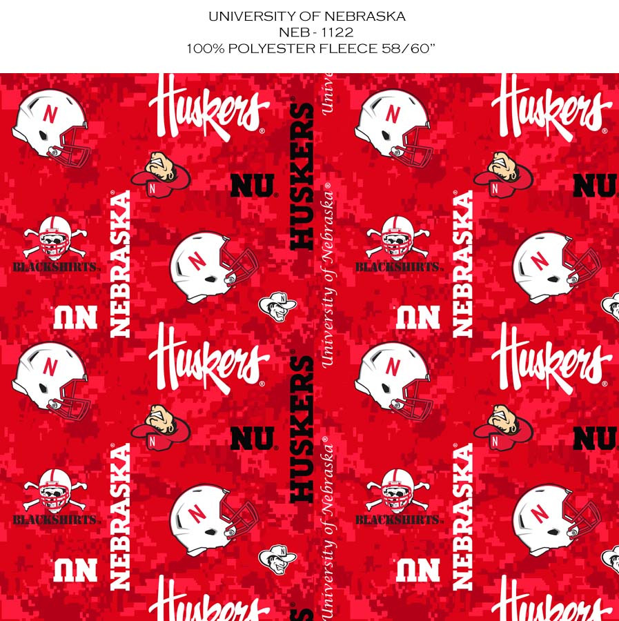 Nebraska Cornhuskers Digital Camo Fleece Allover Design Fabric By The Yard