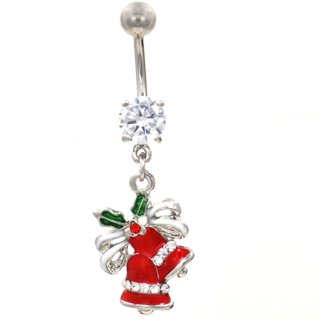 Gem Paved Jingle Bells Steel Christmas Belly Ring
