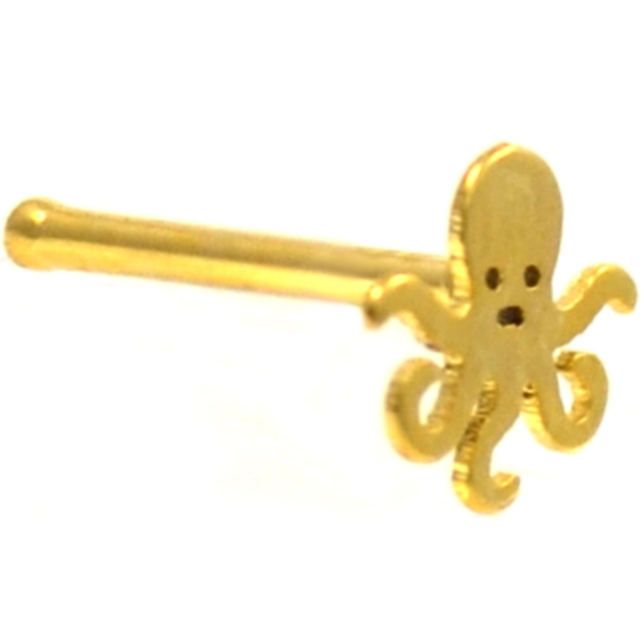 Octopus Top Gold-Tone Steel Nose Ring Stud 20G | BodyDazz.com