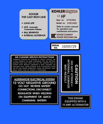 KOHLER SEVEN PC REPRODUCTION ENGINE DECAL SET - Redo Your Horse