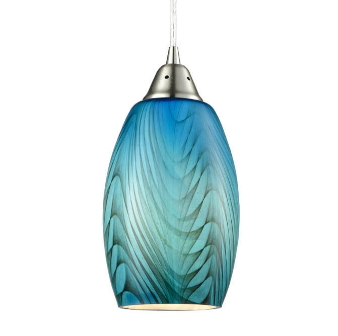Modern Pendant, Blue Handcrafted Glass, Variable Cord | Lighting Style