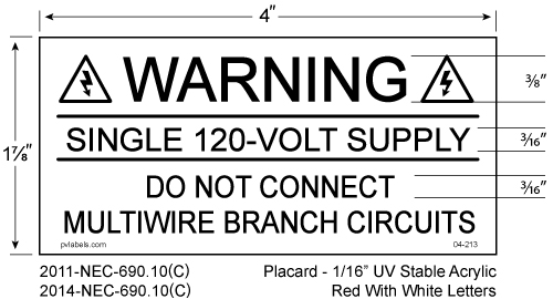 Solar Placards - Multi Branch Circuits NEC 690.1(C) | PV Labels
