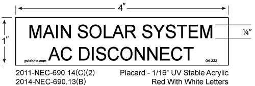 Solar Placard - Main Solar AC Disconnect | PV Labels