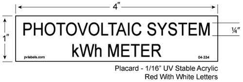 Solar Placards - Photovoltaic System kWh Meter | PV Labels