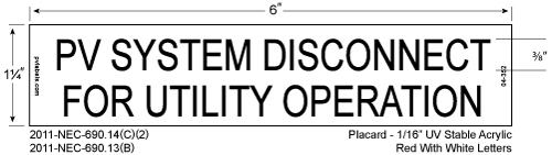 UTILITY SYSTEM DISCONNECT PLACARD