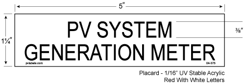 Solar Placards -PV System Generator Meter | PV Labels