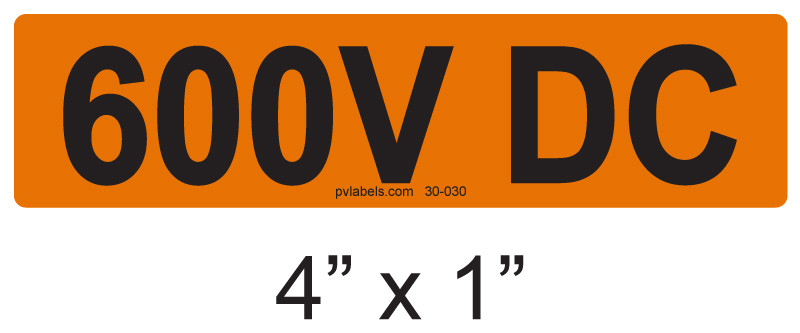 600V DC Label - Voltage Orange with 11/16" Black Letters