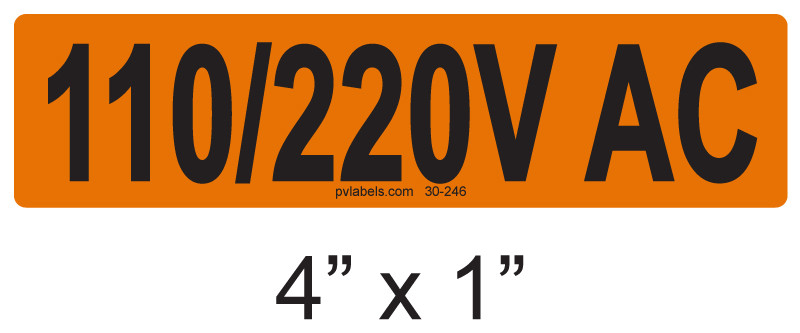 110/220V AC Label - Orange Voltage Marker with 11/16" Black Letters
