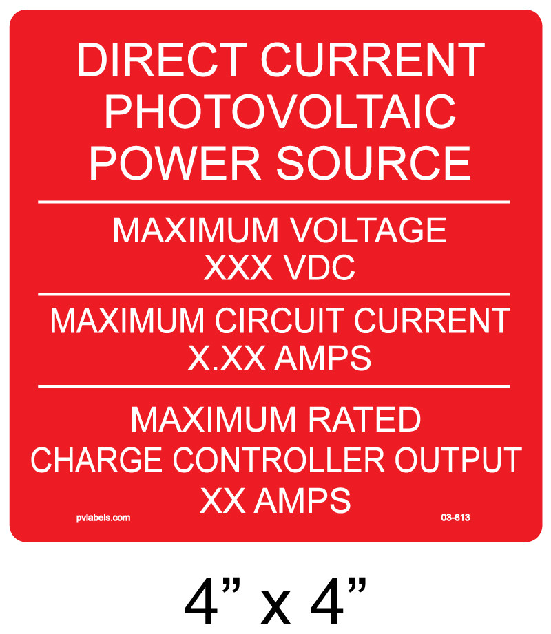 PV Labels 2017 NEC 690.53 - DC Photovoltaic Power Source Label