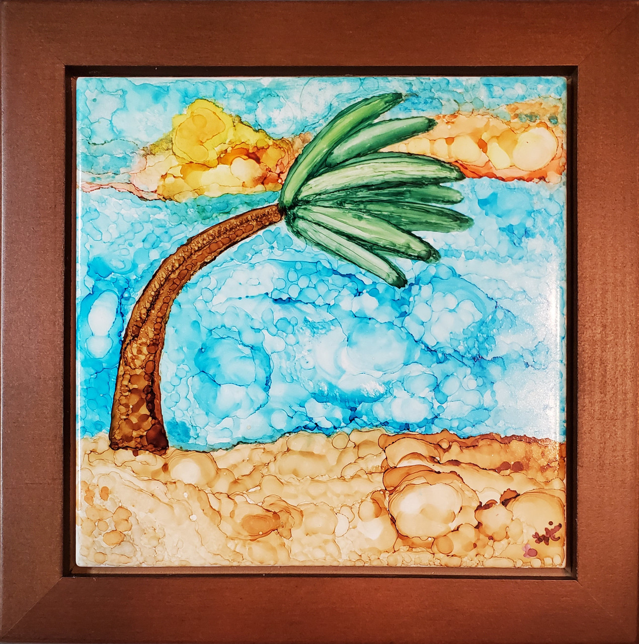 Hand painted one of a kind ceramic art tile using alcohol inks