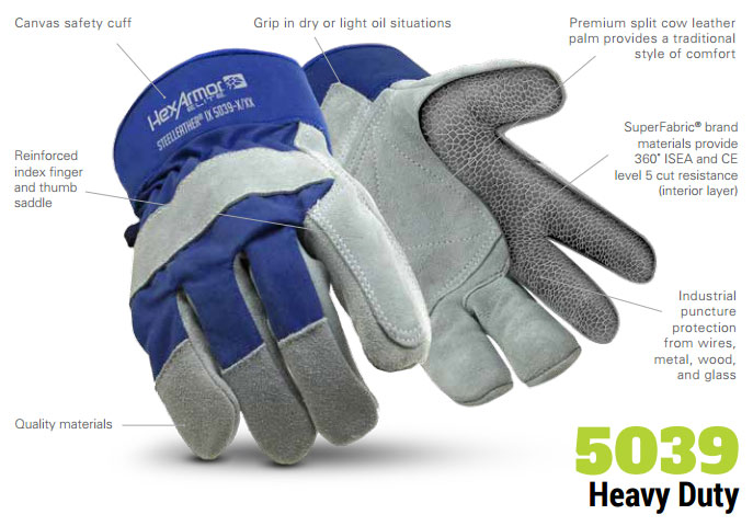 HexArmor 5039 SteelLeather IX SuperFabric L5 Cut Resistance Gloves