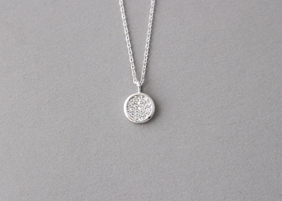 60cm CZ Pave Disc Charm Necklace Sterling Silver - kellinsilver.com
