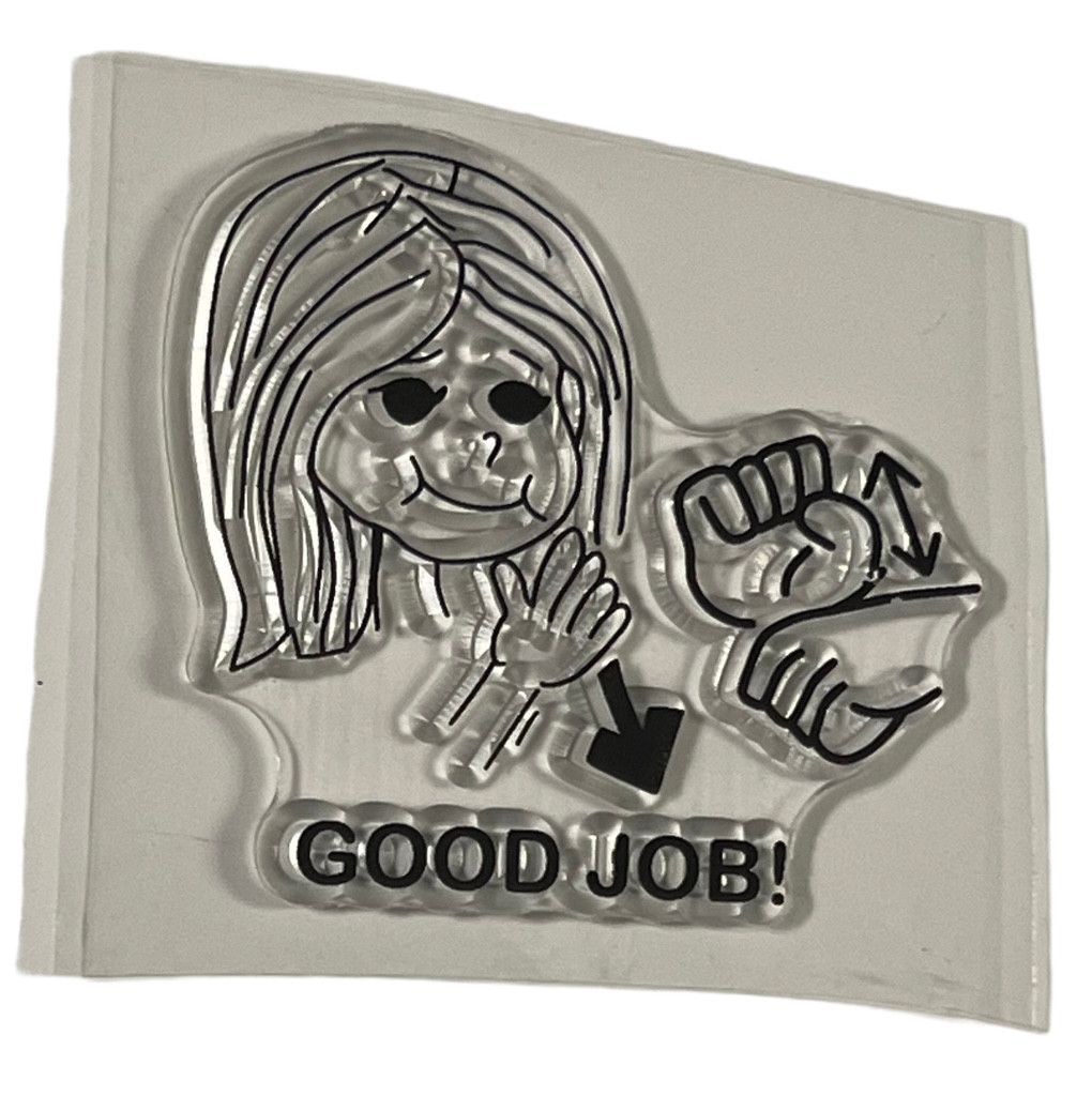 American Sign Language Cling Stamps (GOOD JOB SIGN) MEDUIM - DeafGifts, LLC