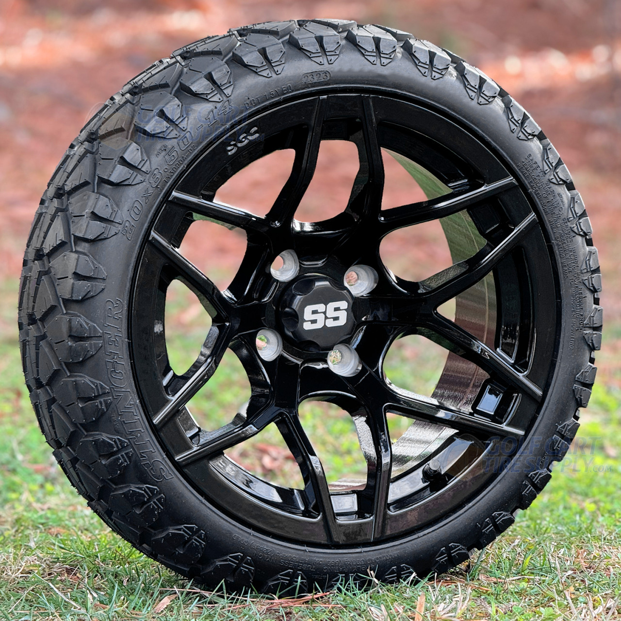 14" Rally Black Wheels and 20x8.50-14 STINGER DOT All Terrain Tires ...