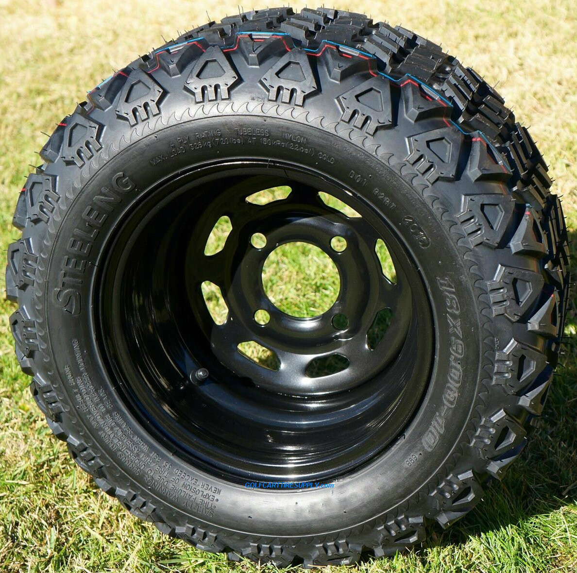 10" BLACK STEEL Golf Cart Wheels and 18x9-10 DOT All Terrain Golf Cart ...