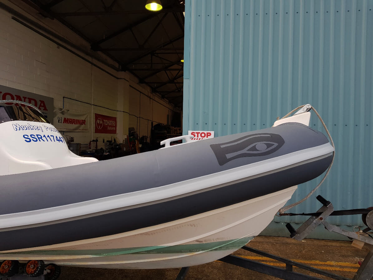 6m Ribeye in military grey fabric impression - Rib Shop Ltd