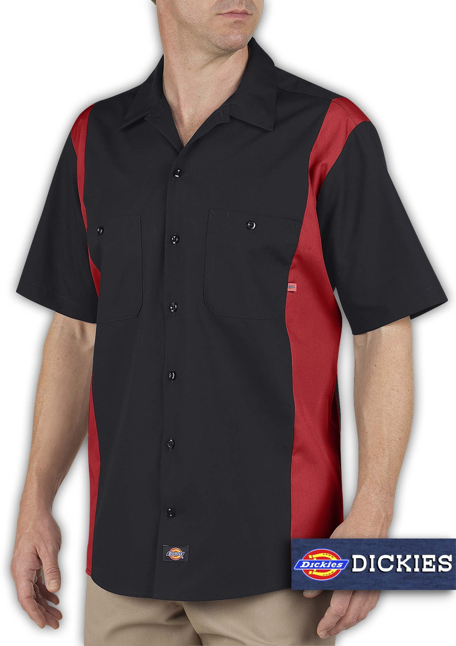 Dickies Big And Tall Mens Blackred Industrial Two Tone Work Shirt