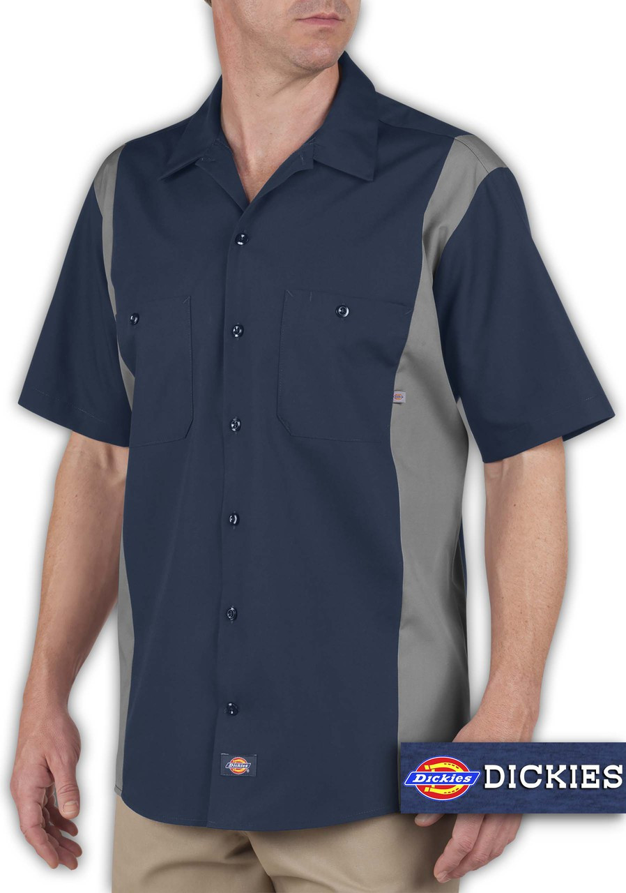Dickies Big And Tall Mens Navysmoke Industrial Two Tone Work Shirt