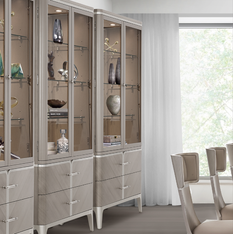 Michael Amini Lanterna Display Cabinet - Silver Mist - Bay Home and Linens