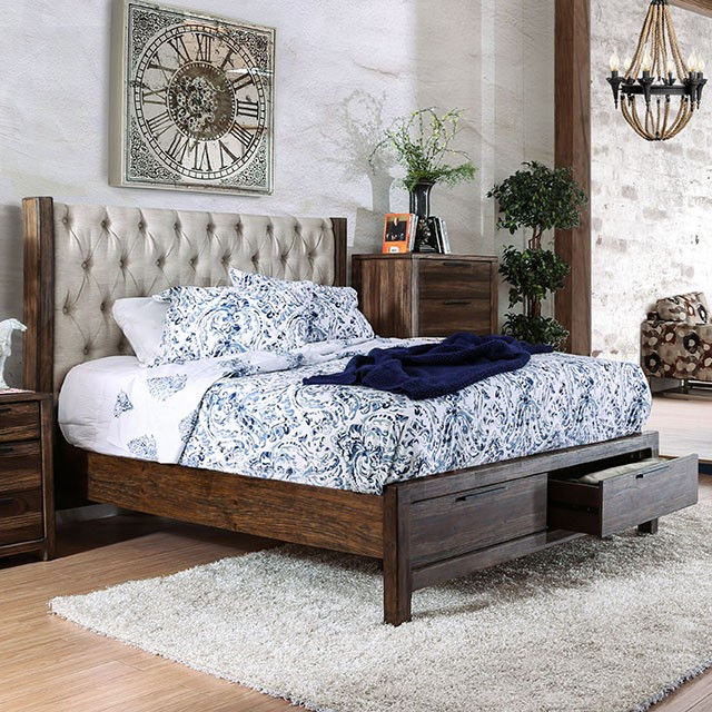 Rustic upholstered bed store