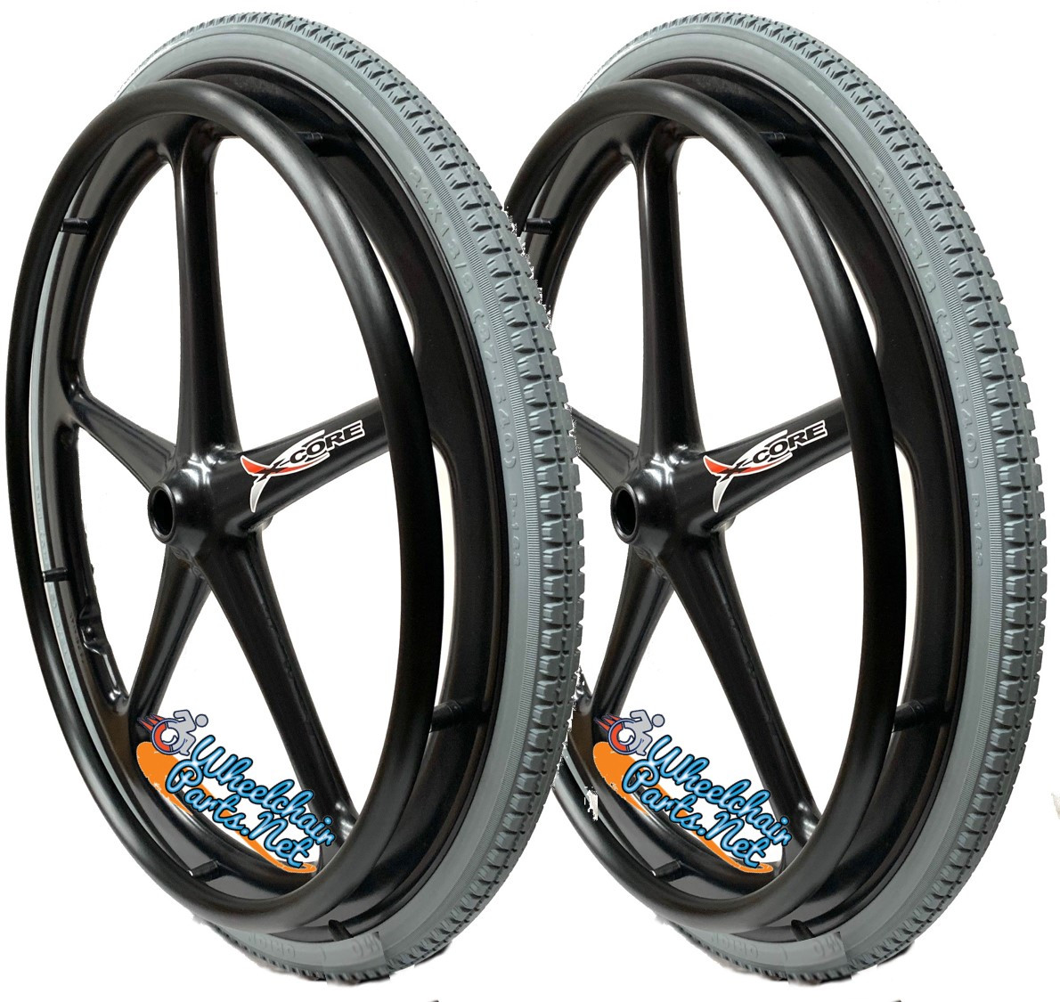 Set of 2 X-CORE Wheels 24" (540) BLACK Color With SOLID STREET Tires ...