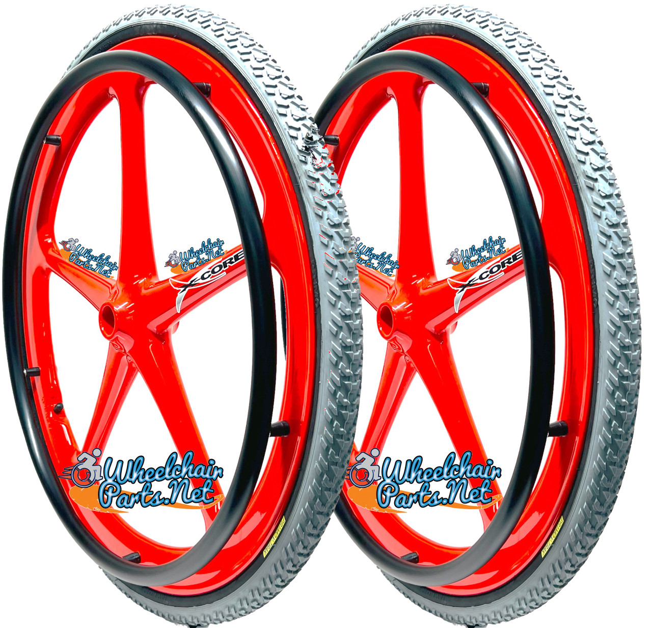 Set of 2 X-CORE Wheels in 24" (540) RED Color With ALL TERRAIN Tires ...