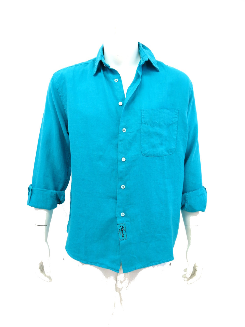Claudio Milano Linen Relaxed Shirt Turquoise | Shop Boutique Flirt