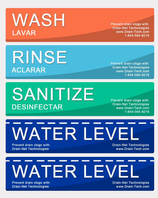 Compartment Sink Stickers - Wash, Rinse, Sanitize - Drain-Net Technologies