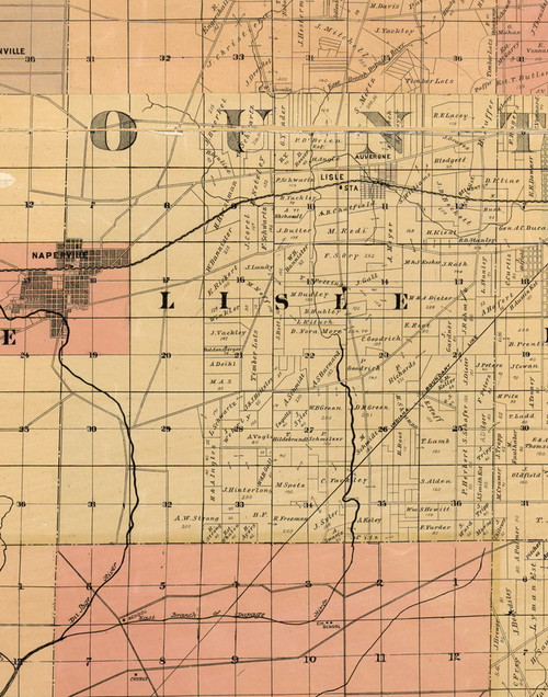Lisle, Illinois 1898 Old Town Map Custom Print - Cook Dupage Will Cos ...