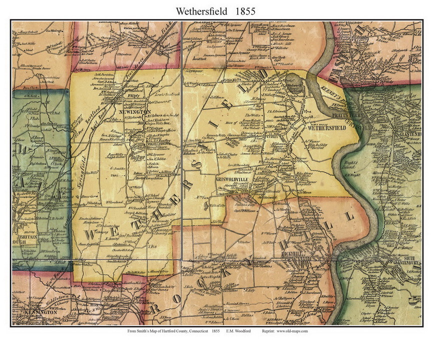 Wethersfield, Connecticut 1855 Hartford Co. - Old Map Custom Print ...