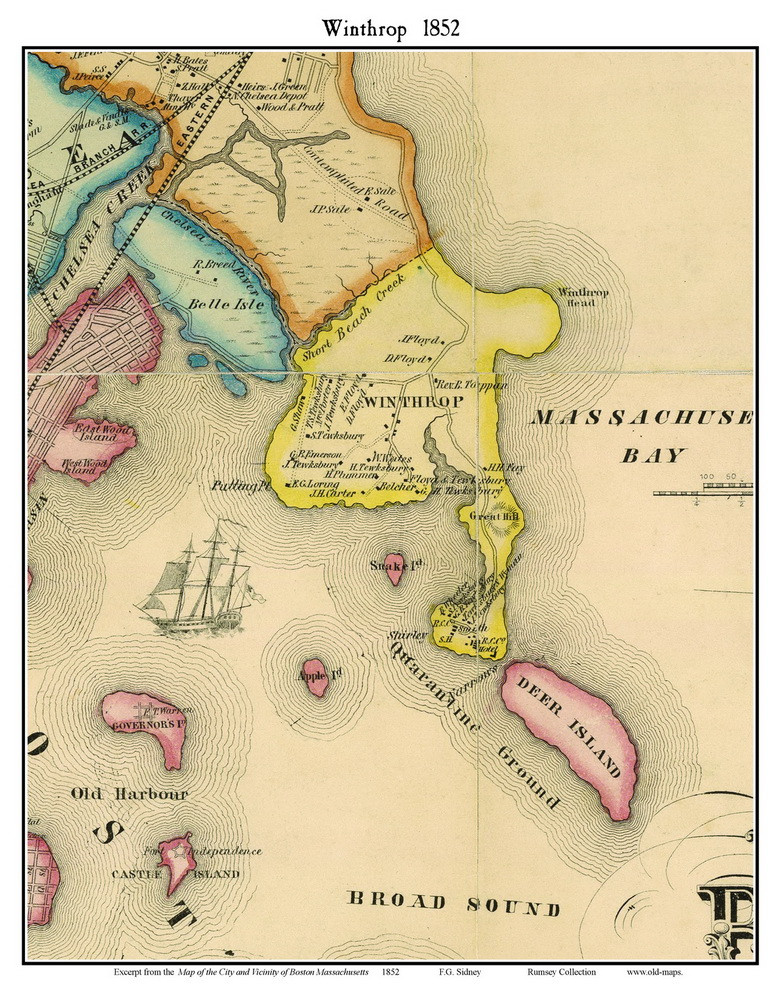 Winthrop, Massachusetts 1852 Old Town Map Custom Print - Boston ...