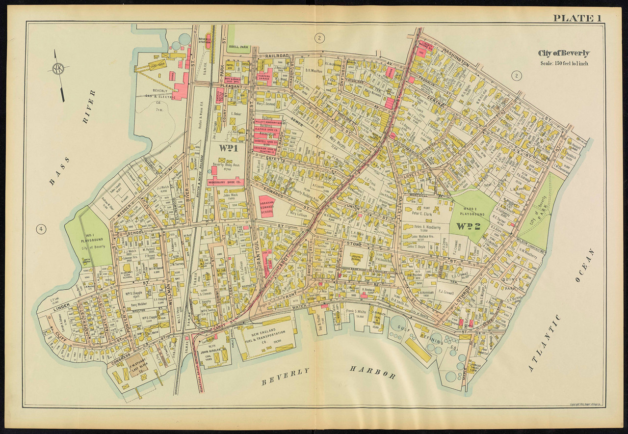 Plate 1, Beverly - parts of Wards 1 and 2, 1919 - Old Street Map ...