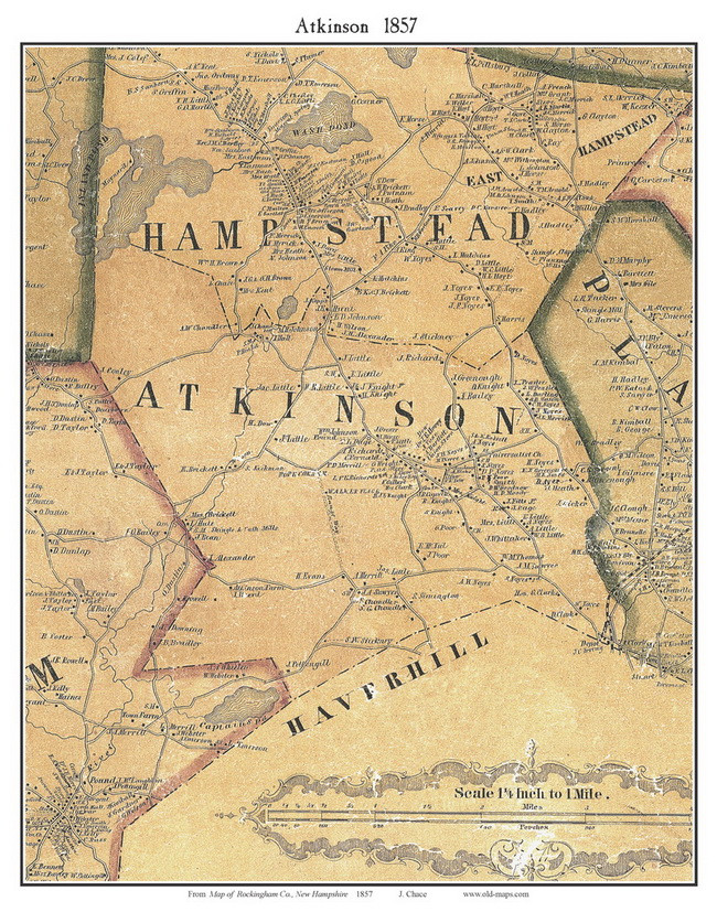 Atkinson, New Hampshire 1857 Old Town Map Custom Print - Rockingham Co ...