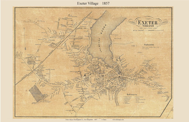 Exeter Village, New Hampshire 1857 Old Town Map Custom Print ...