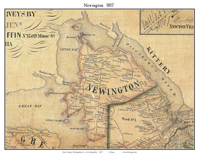Newington, New Hampshire 1857 Old Town Map Custom Print - Rockingham Co ...