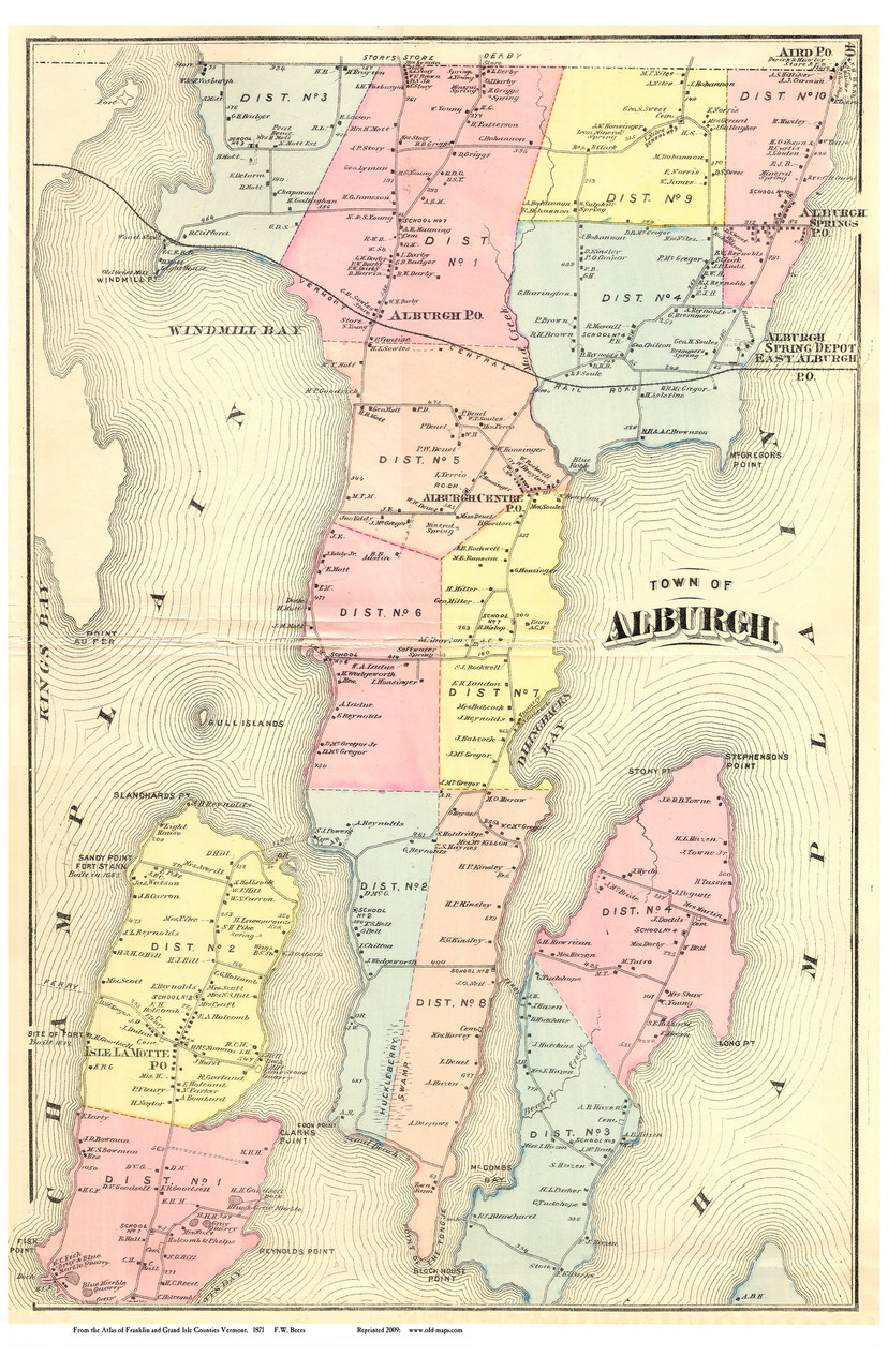 Alburgh, Vermont 1871 Old Town Map Reprint - Grand Isle Co. - OLD MAPS