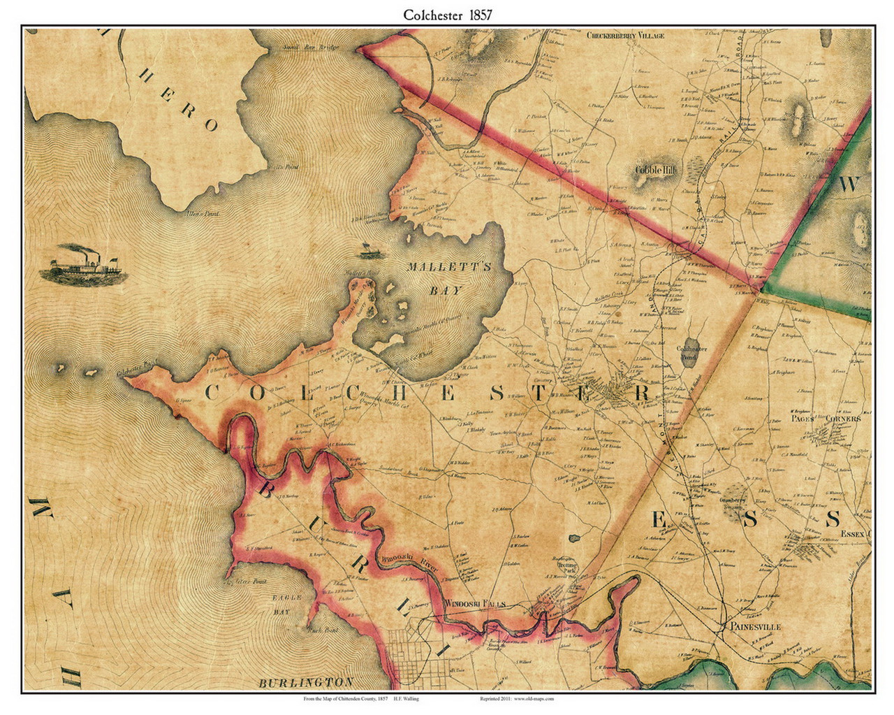 Colchester, Vermont 1857 Old Town Map Custom Print - Chittenden Co ...