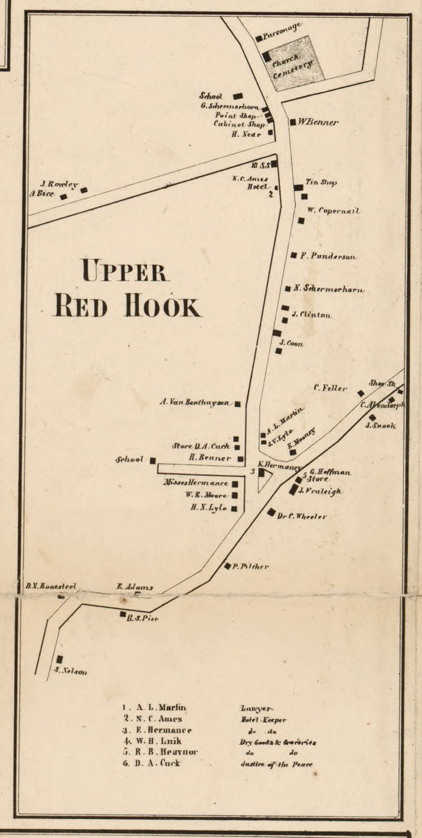 Upper Red Hook, New York 1858 Old Town Map Custom Print - Dutchess Co ...