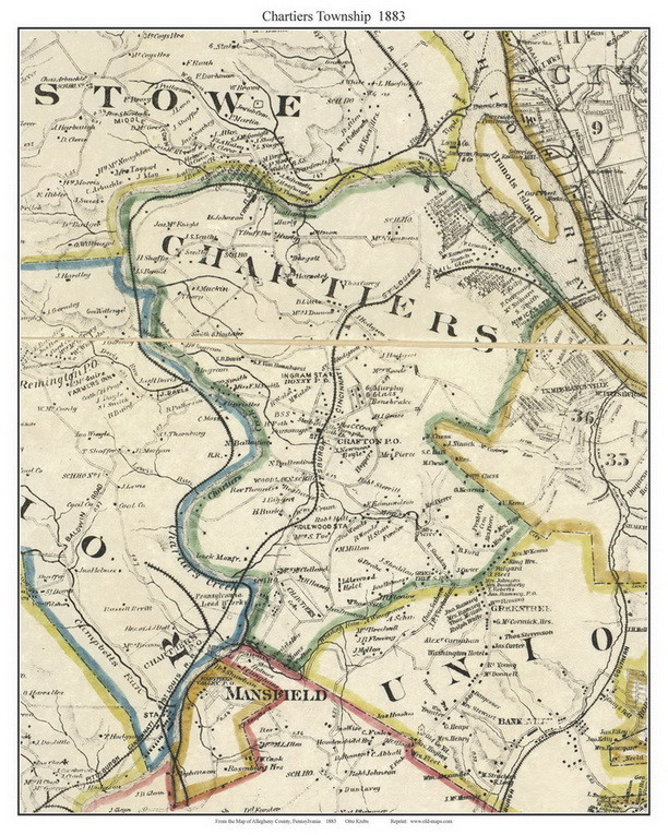 Chartiers Township, Pennsylvania 1883 Old Town Map Custom Print ...