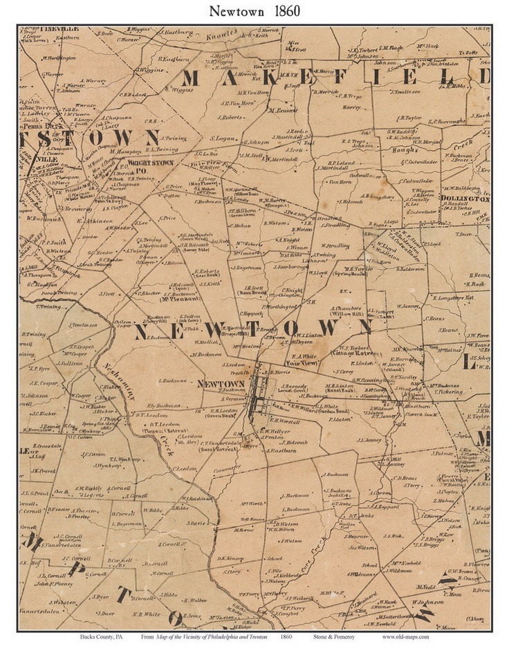 Prints Art & Collectibles 1876 Map of Newtown Township Delaware County ...