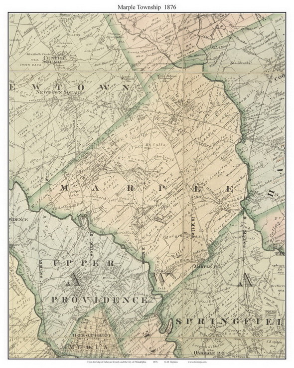 Marple Township, Pennsylvania 1876 Old Town Map Custom Print - Delaware ...