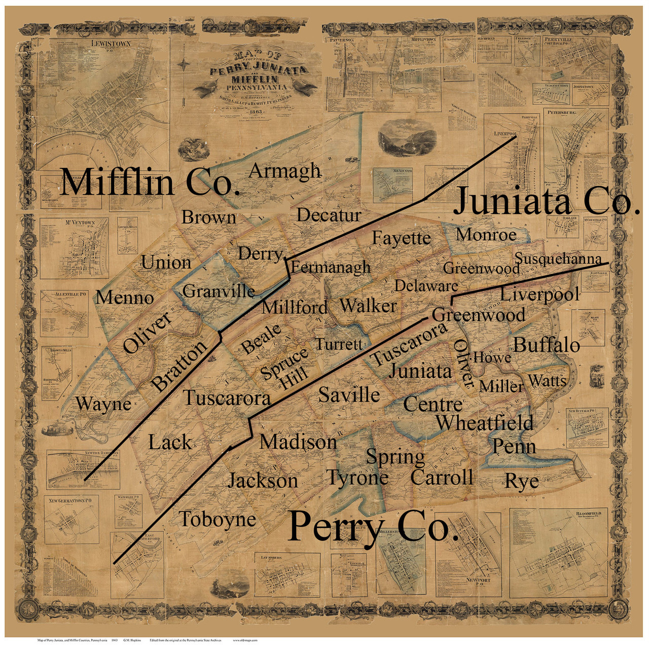 Towns on Source Map - Perry Co., Pennsylvania 1863 - NOT FOR SALE ...