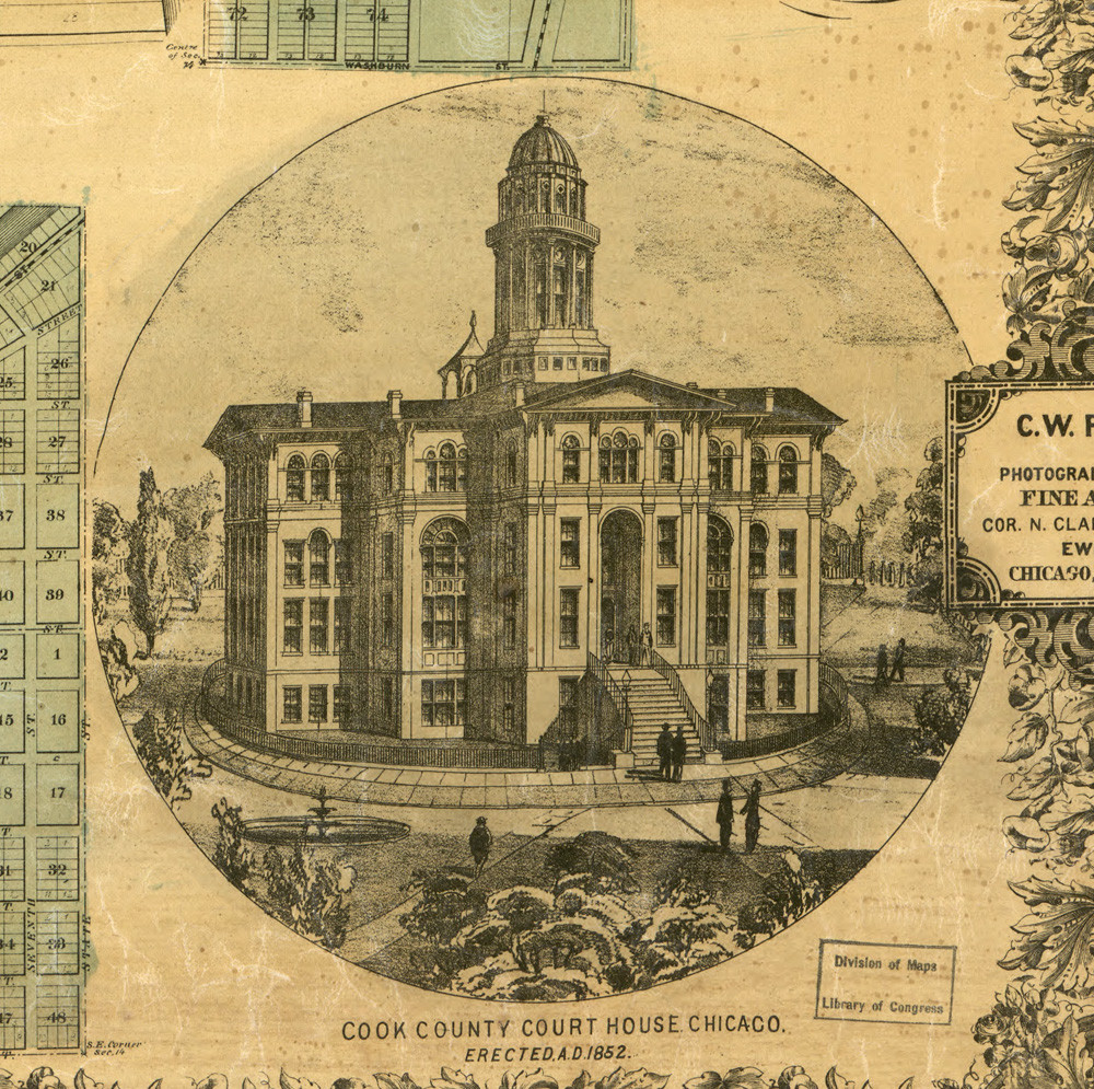Cook County Courthouse - Chicago, Illinois 1861 Old Town Map Custom ...