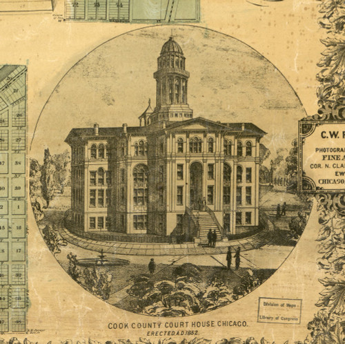 Cook County Courthouse - Chicago, Illinois 1861 Old Town Map Custom ...