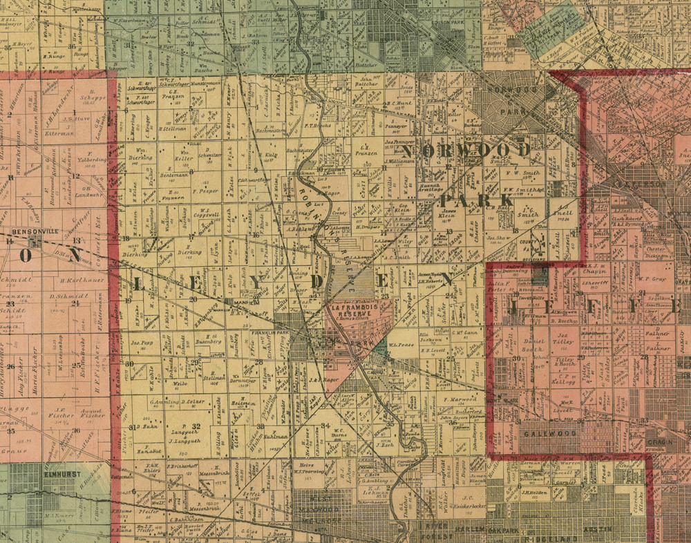 Leyden, Illinois 1890 Old Town Map Custom Print - Cook Dupage Cos ...