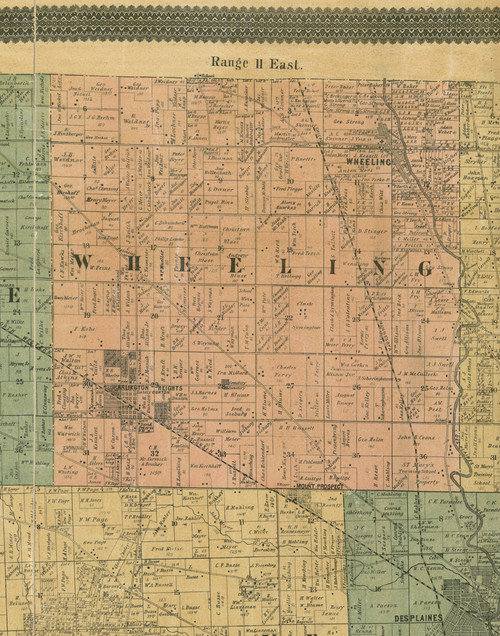 Wheeling, Illinois 1890 Old Town Map Custom Print - Cook Dupage Cos ...