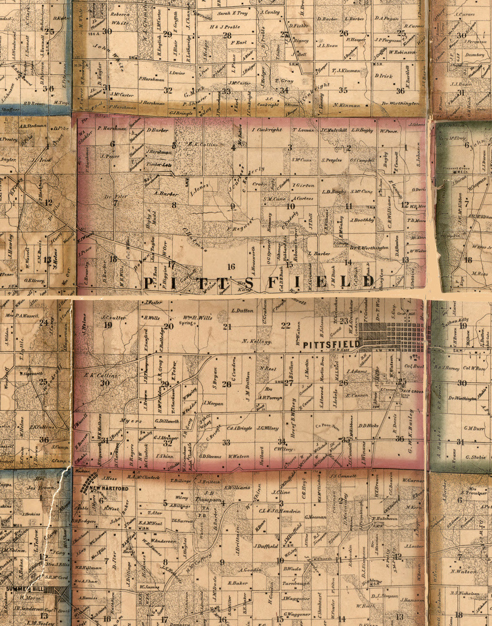 Pittsfield, Illinois 1860 Old Town Map Custom Print - Pike Co. - OLD MAPS
