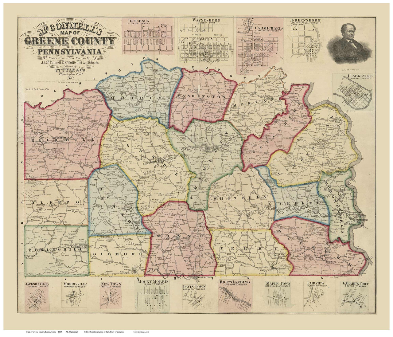 Greene County Pennsylvania 1865 - Old Map Reprint - OLD MAPS