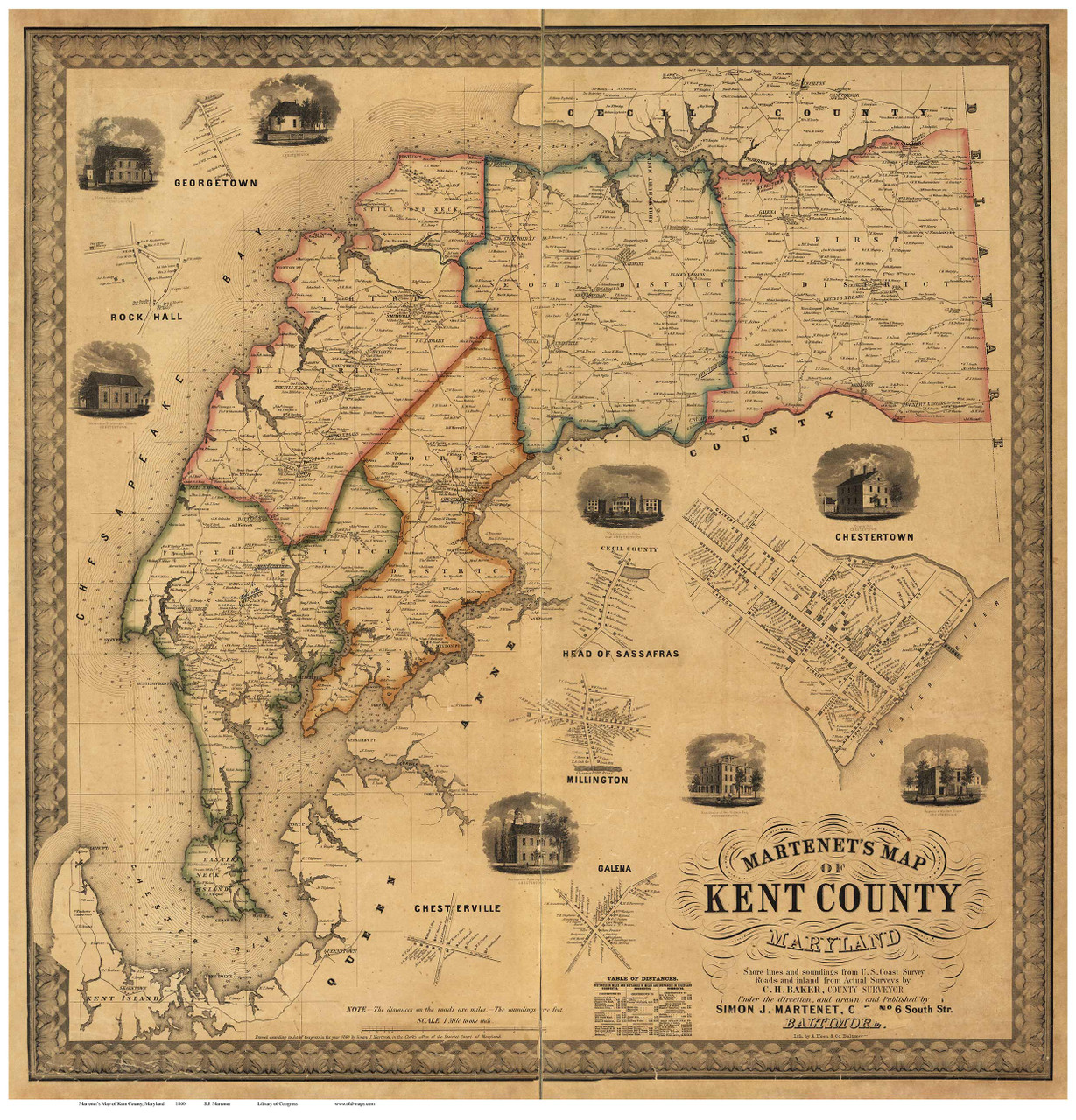 Kent County Maryland 1860 - Old Map Reprint - OLD MAPS
