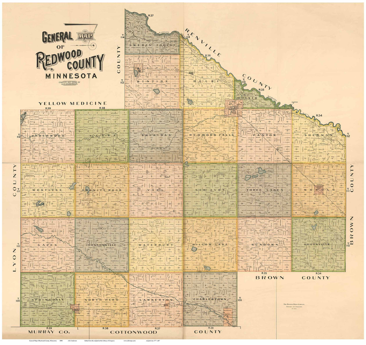 Redwood County Minnesota 1898 - Old Map Reprint - OLD MAPS